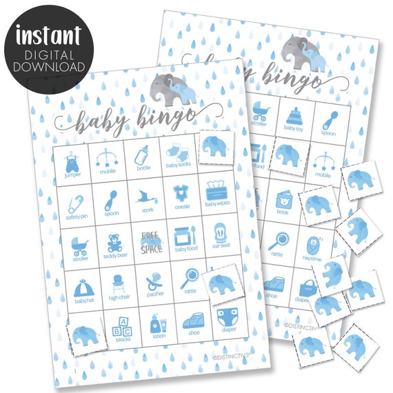 Blue Elephant Bingo - Little Peanut Theme, Printable Game for Boy Baby ...