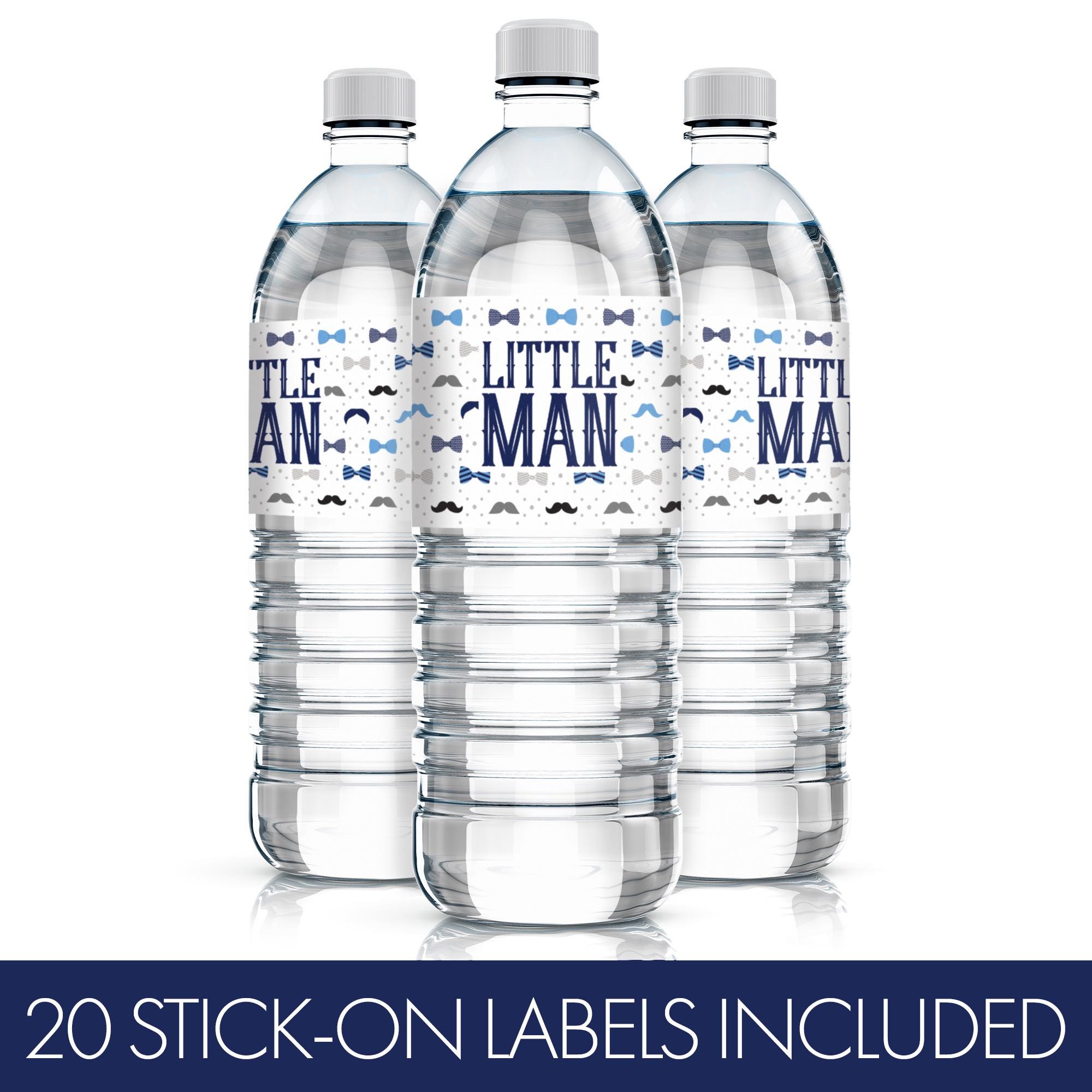 Little Man Baby Shower Water Bottle Labels, Waterproof Stickers, Bow ...