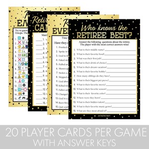 Retirement Party Game Bundle, Black and Gold Set of 4 Games for 20 ...
