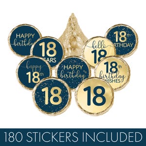 18th Birthday Stickers for Kisses Candy, Navy and Gold Happy 18th ...