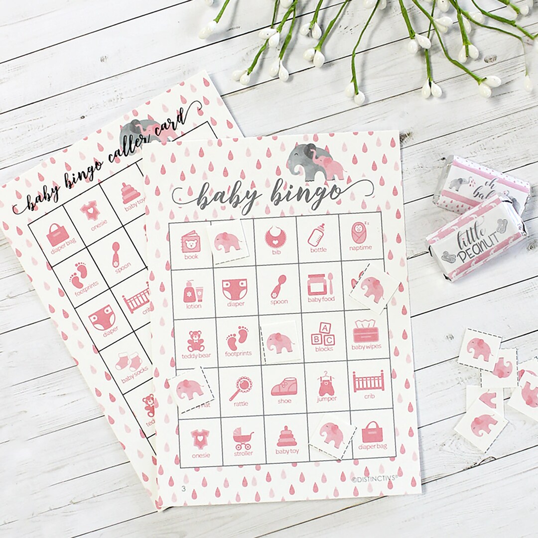 Pink Elephant Bingo Little Peanut Theme, Printable Game for Girl Baby ...