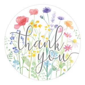 Wildflower Thank You Stickers Floral Round Labels Use for - Etsy