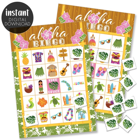 Luau Party Bingo - Digital Instant Download, Aloha Bingo Party ...