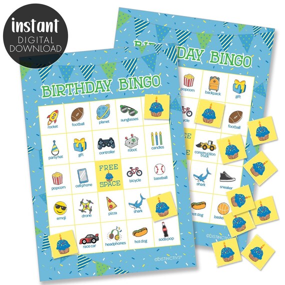 Boy Birthday Bingo Game, Printable Download, Bingo Game for Kids, 24 ...