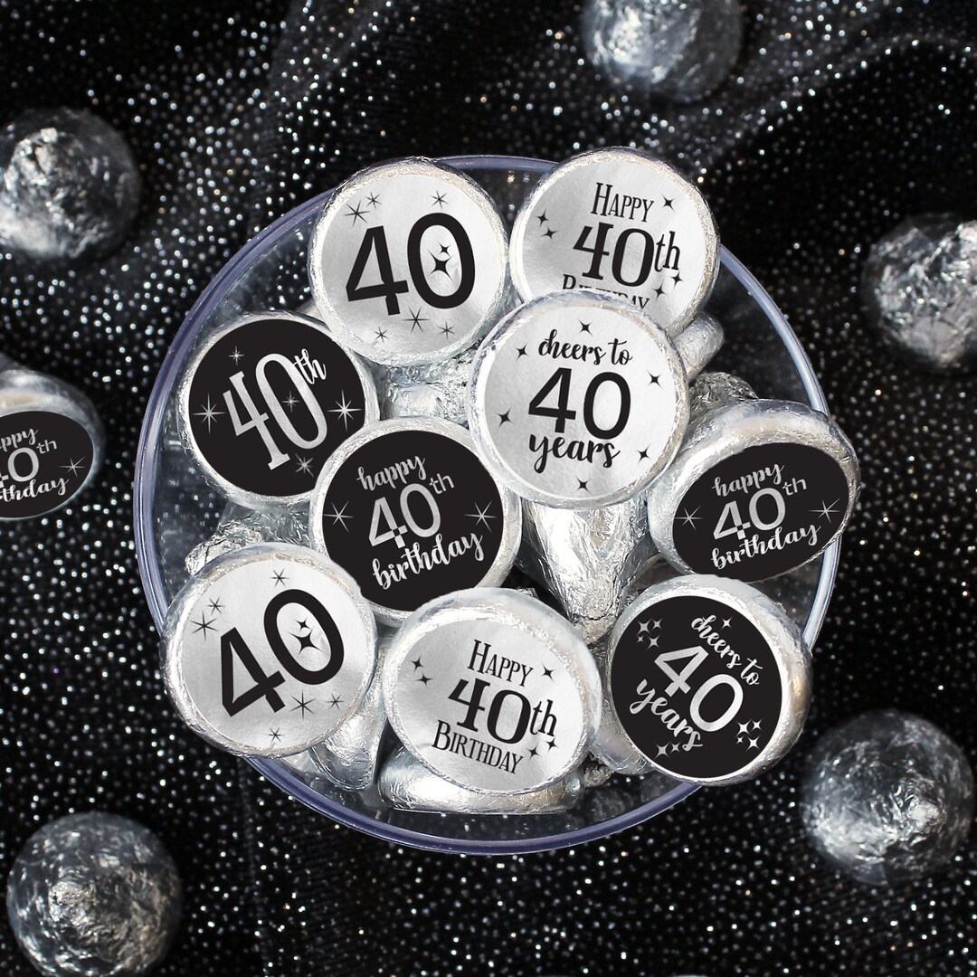 40th Birthday Stickers for Chocolate Kisses, Black and Silver – 180ct ...