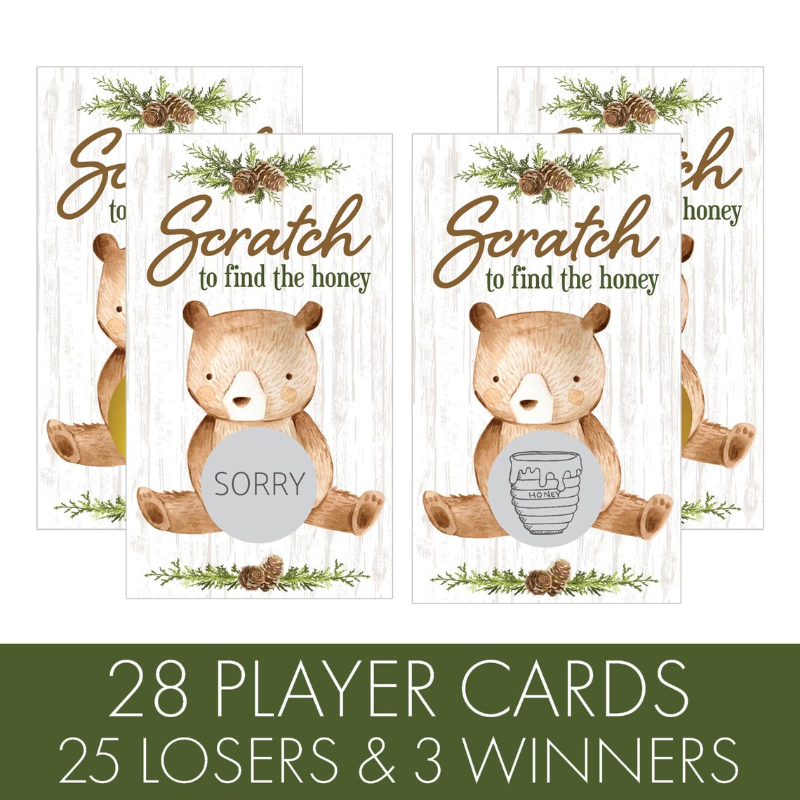 Woodland Bear Baby Shower Scratch off Game, Printed Woodland Baby ...