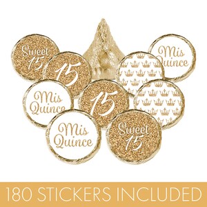 Quinceañera Stickers for Chocolate Kisses: White and Gold, 180 Ct ...