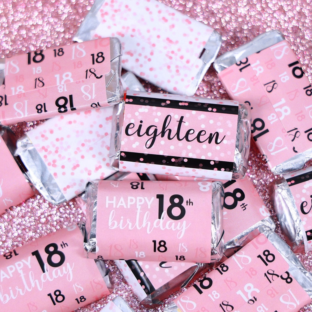 18th Birthday Party Favor Stickers Pink and Black Mini Candy - Etsy