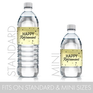 Retirement Party Water Bottle Labels, Black and Gold Happy Retirement ...