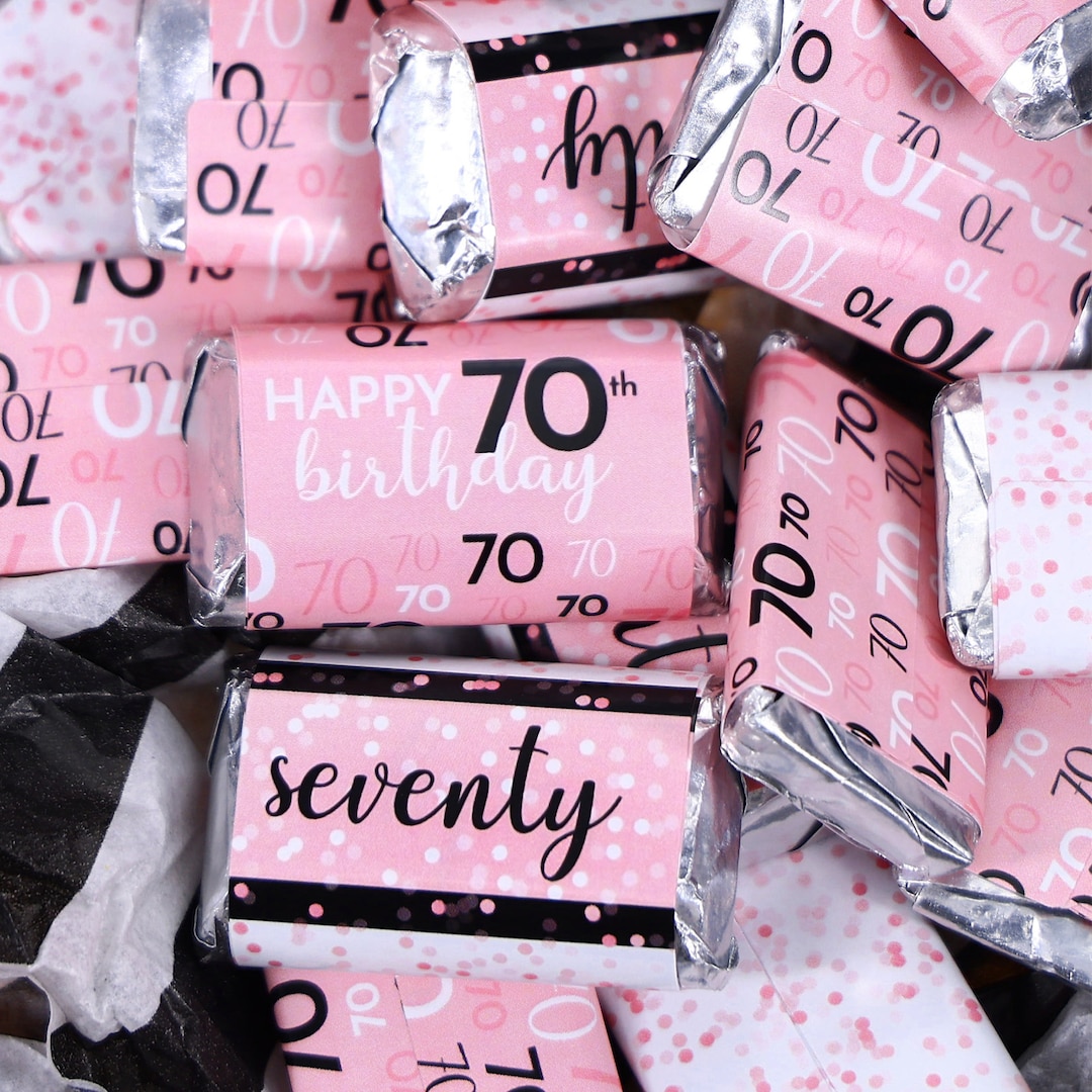 70th Birthday Party Favor Stickers Pink And Black Mini Candy Etsy