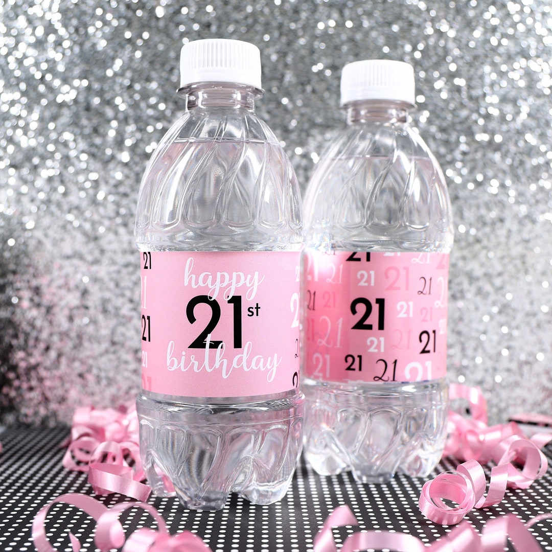 21st Birthday Party Favor Stickers Pink and Black Water - Etsy