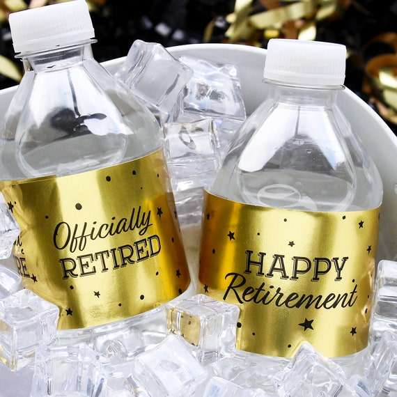 Retirement Party Water Bottle Labels Black and Gold Happy - Etsy
