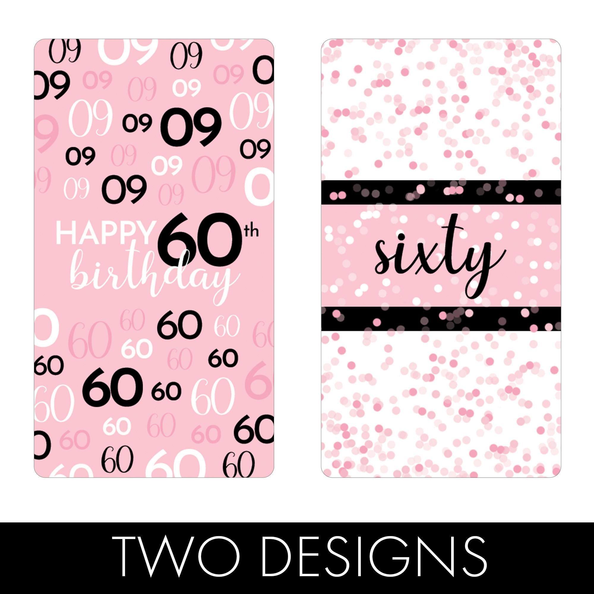Pink 60th Birthday Candy Wrappers for Miniature Chocolate Bars, Happy ...