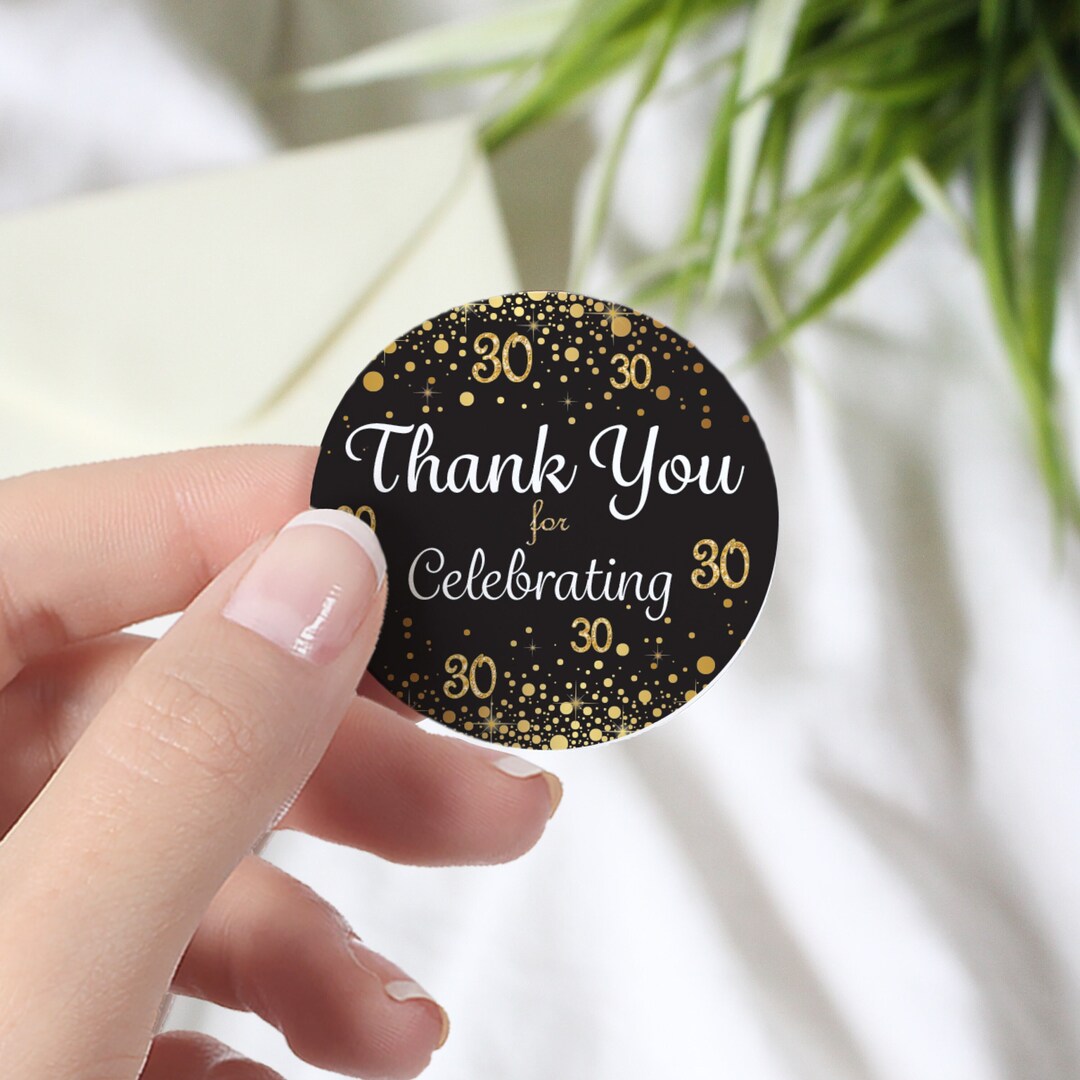 30th Birthday Thank You Stickers Black and Gold 30 Birthday - Etsy