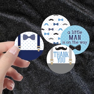 Little Man Boy Baby Shower Thank You Labels, Blue Stickers for Envelope ...
