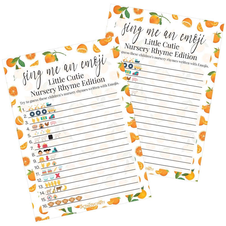 Little Cutie Baby Shower Game, Nursery Rhyme Emoji Guessing Game ...
