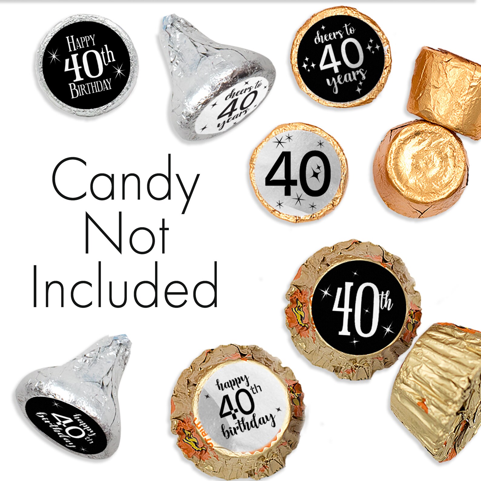 40th Birthday Stickers for Chocolate Kisses Black and Silver - Etsy