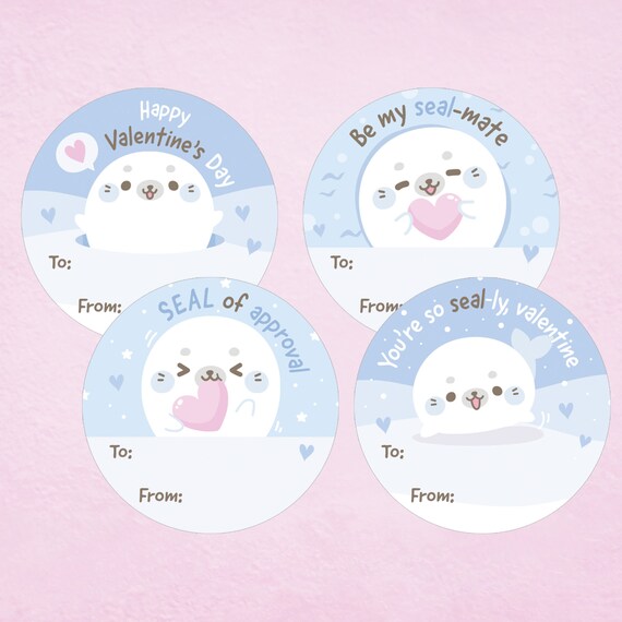 Seal Themed Happy Valentine's Stickers, Cute Animal To From Valentines ...
