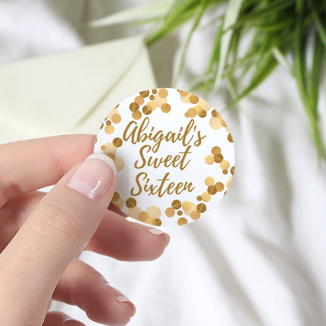 Personalized Sweet 16 Birthday Party Favor Stickers, Custom Name White ...