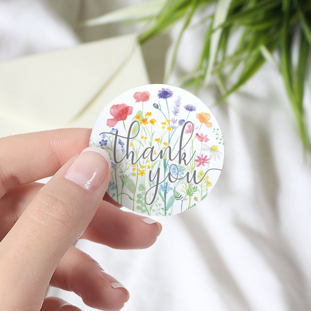 Wildflower Thank You Stickers Floral Round Labels, Use for Baby in ...