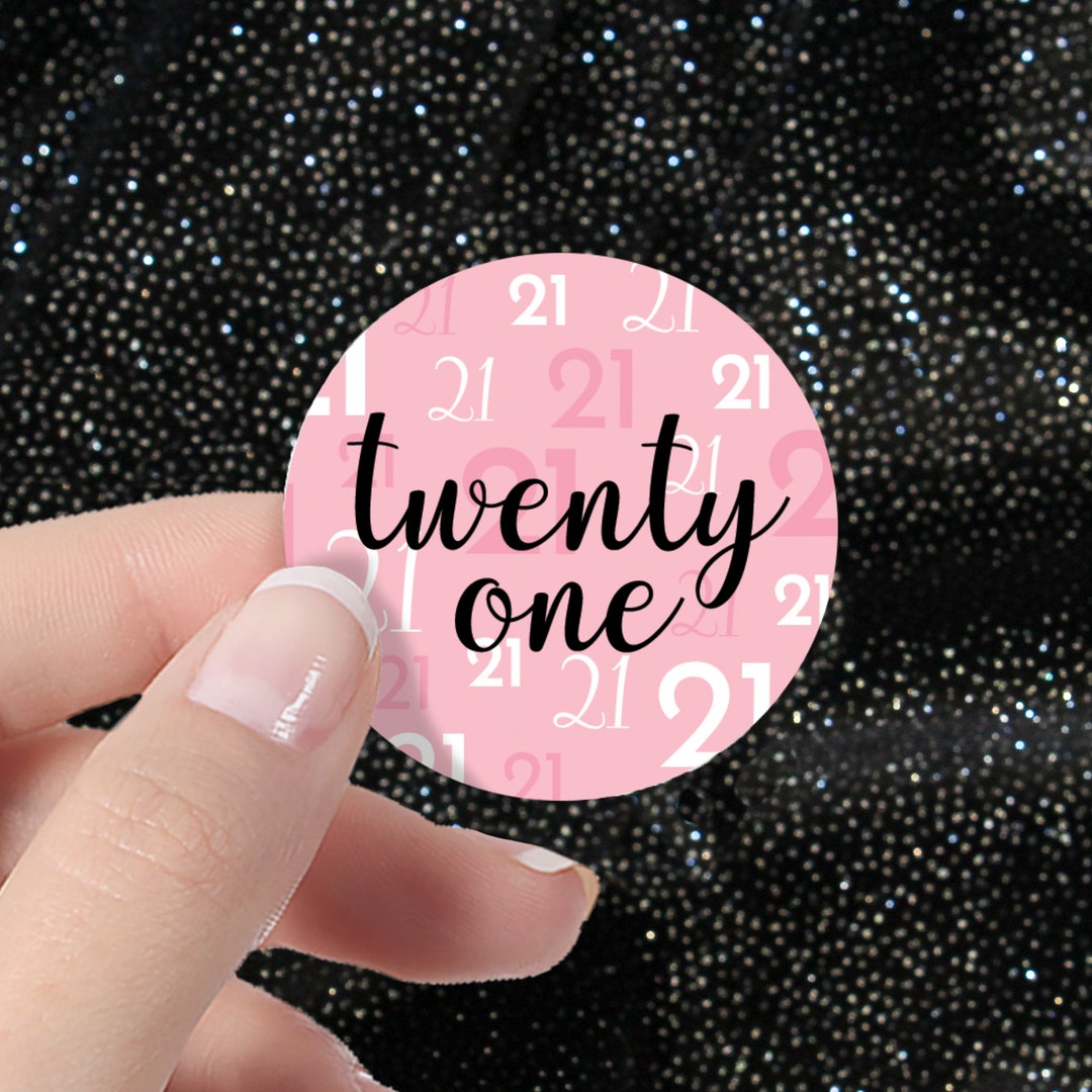 21st Birthday Party Favor Stickers - Pink and Black Thank You Round ...