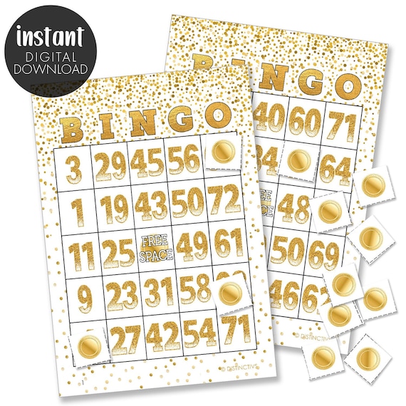 Gold and White Party Bingo - Digital Instant Download, Golden Birthday ...