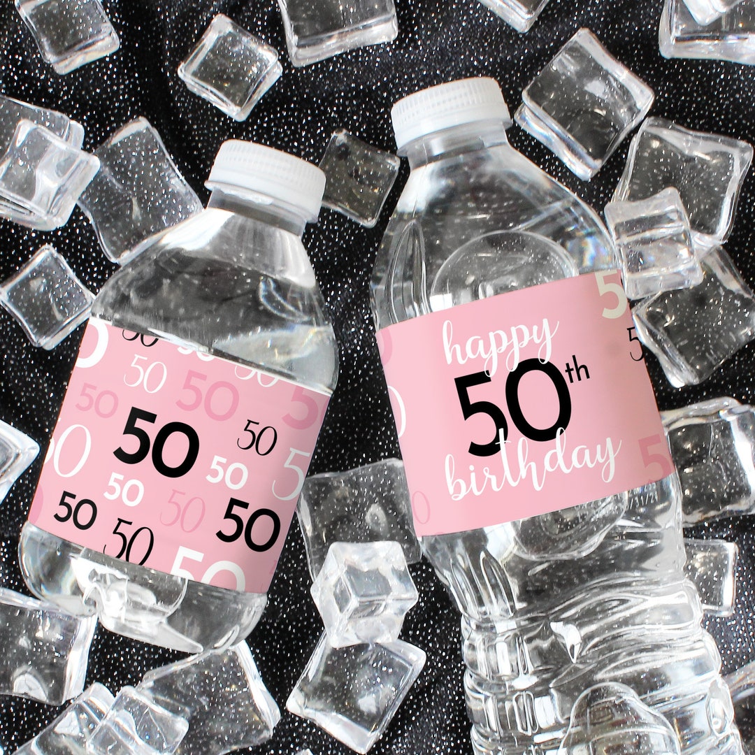 Pink 50th Birthday Water Bottle Stickers, Happy 50th Girly Birthday ...