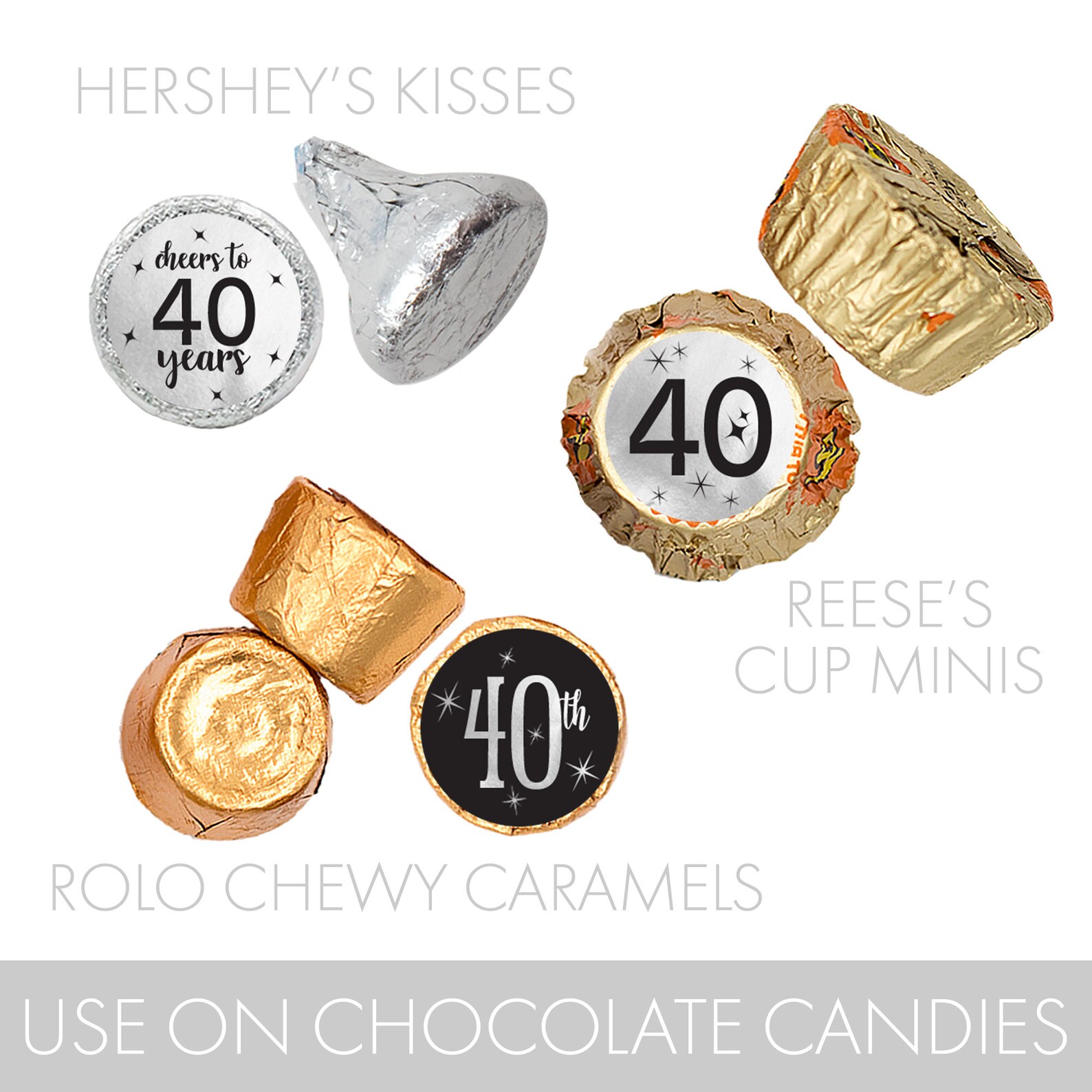 40th Birthday Stickers for Chocolate Kisses Black and Silver - Etsy
