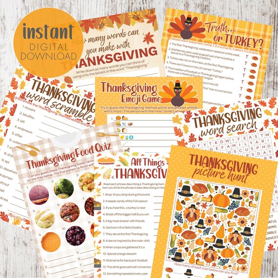 Thanksgiving Games Bundle, Instant Download, 8 Printable Digital Games ...