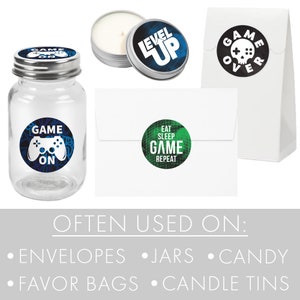 Video Game Birthday Party Favor Labels, Gamer Favor Bag Stickers, Level ...