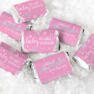 Pink Little Snowflake Snow Baby Shower Mini Candy Bar Wrapper Stickers ...