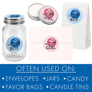 Basketball Gender Reveal Stickers – 40ct, Team Boy or Team Girl, Pink ...