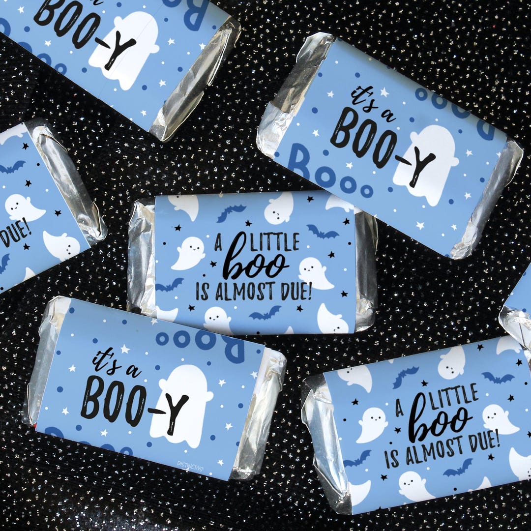 Blue Little Boo is Almost Due Boy Baby Shower Candy Wrappers for ...