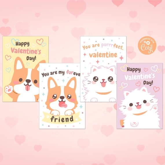 Cat and Dog Valentine's Day Cards - Kitty Puppy Printable Valentines ...