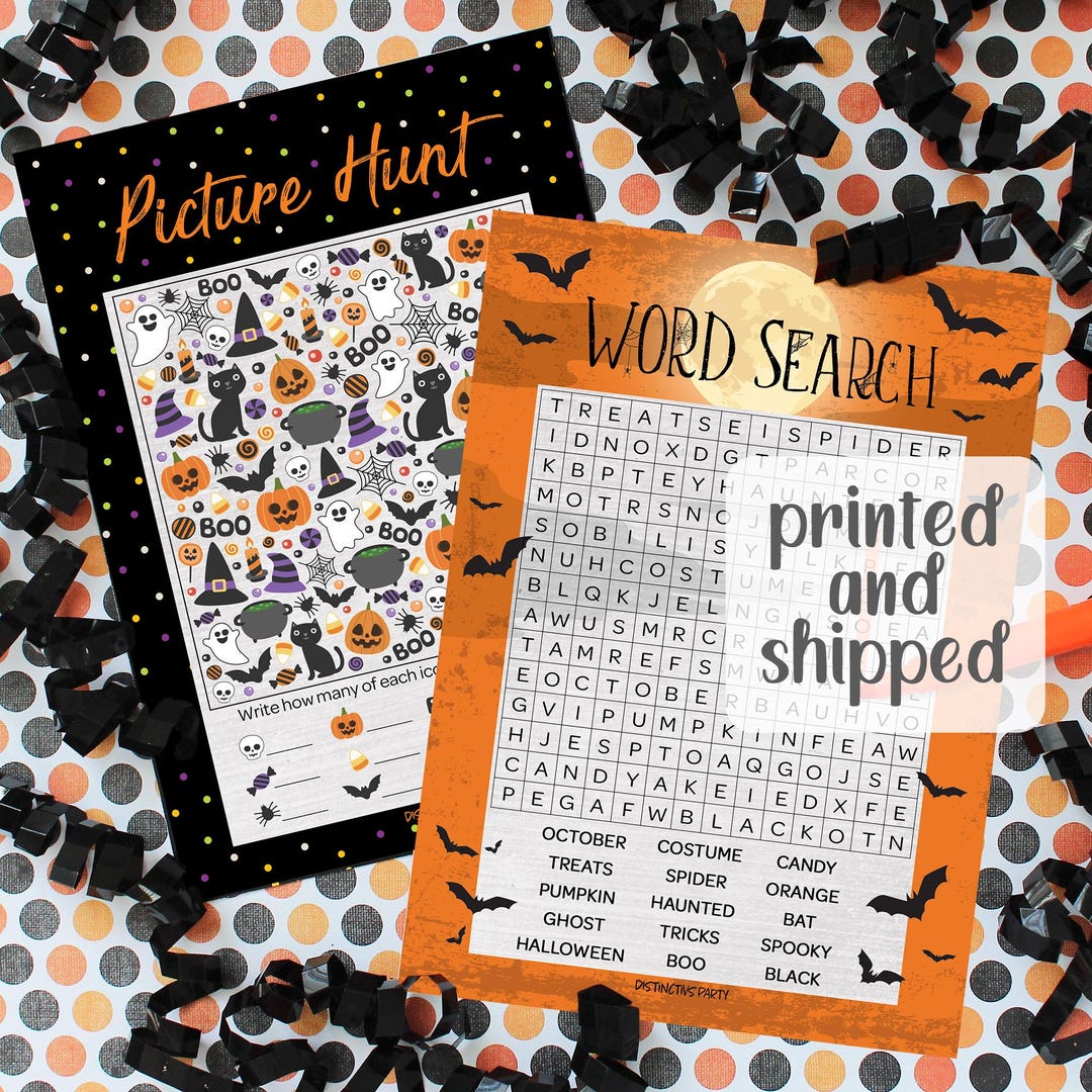 Halloween Party Games Bundle, Word Search & Picture Hunt, 2 Games for ...