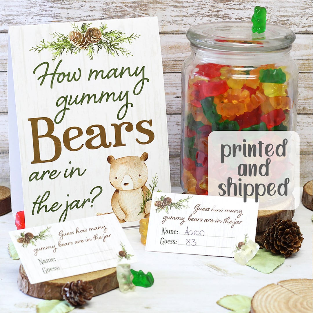 Guess How Many Gummy Bears in the Jar Game, Woodland Bear Baby Shower ...