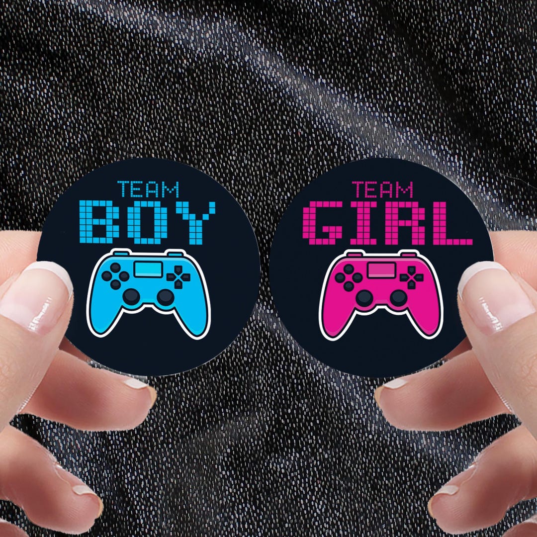 Gamer Gender Reveal Stickers – 40 Count, Pink or Blue Video Game ...