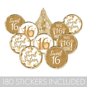 Sweet 16 Birthday Party Favors Stickers Fit on Chocolate Kisses White ...