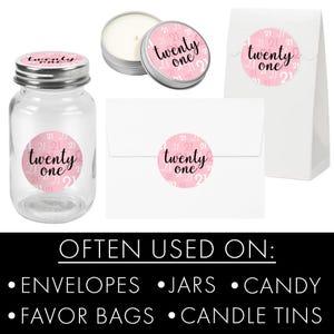 21st Birthday Party Favor Stickers, Pink and Black Thank You Round ...