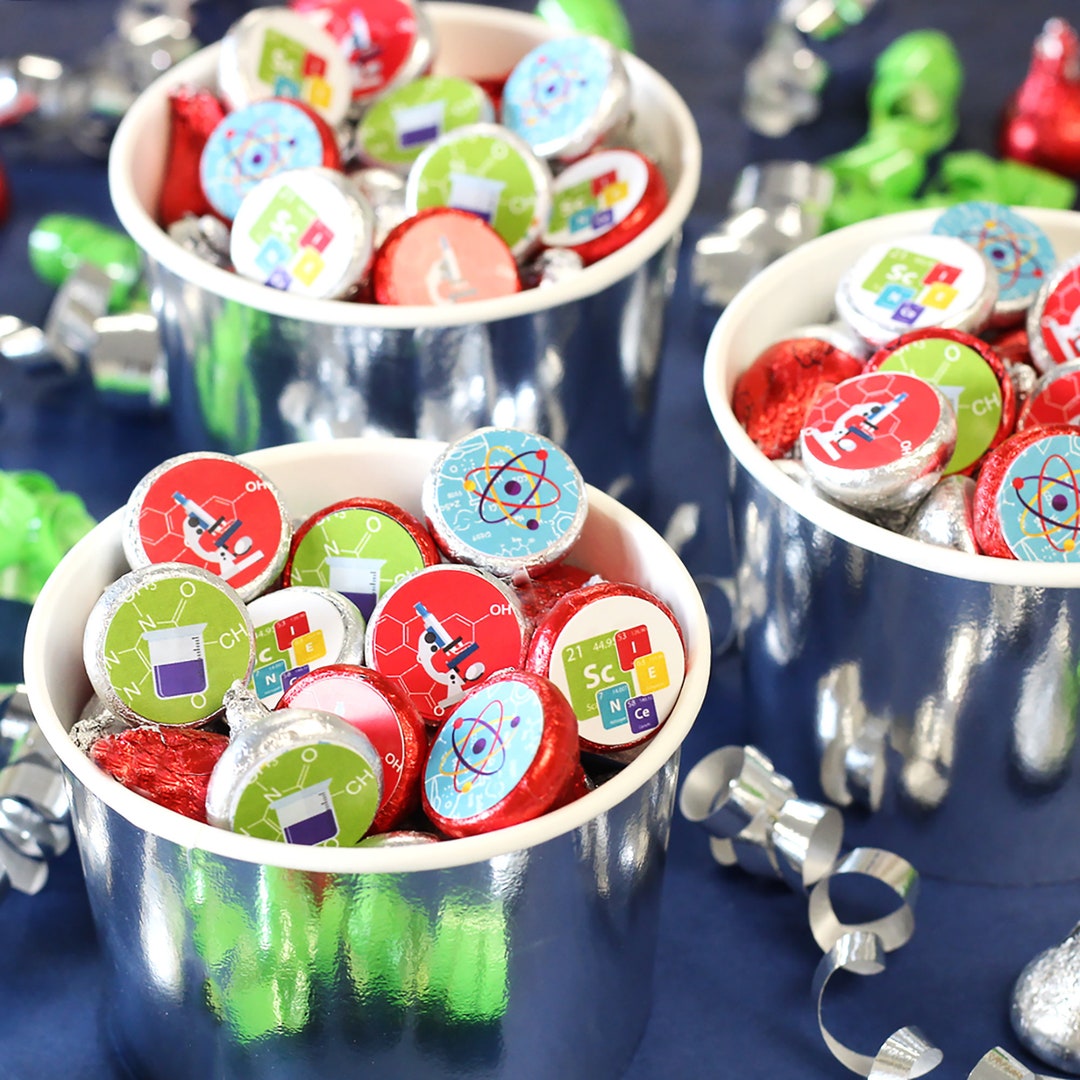 Science Birthday Party Favor Stickers, Mad Science Party Labels for ...