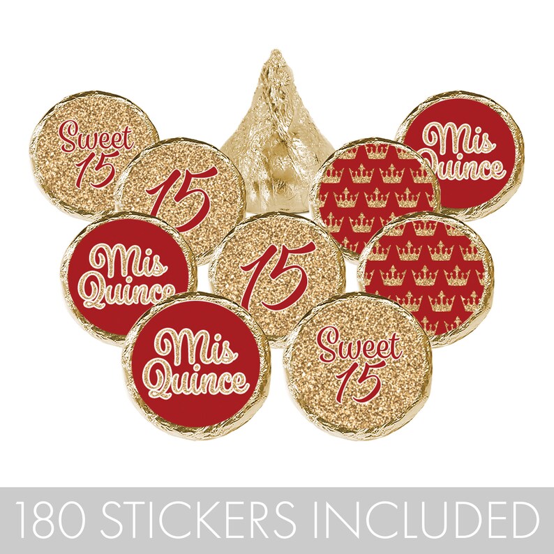 Quinceañera Stickers Red and Gold for Chocolate Kisses 180 Ct - Etsy