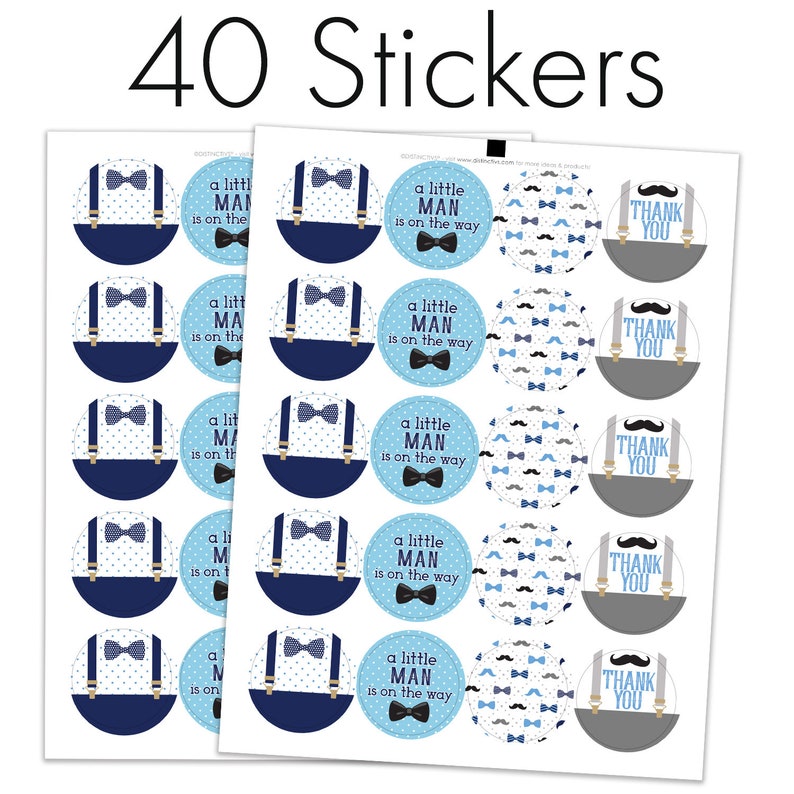 Little Man Boy Baby Shower Thank You Labels Blue Stickers for - Etsy
