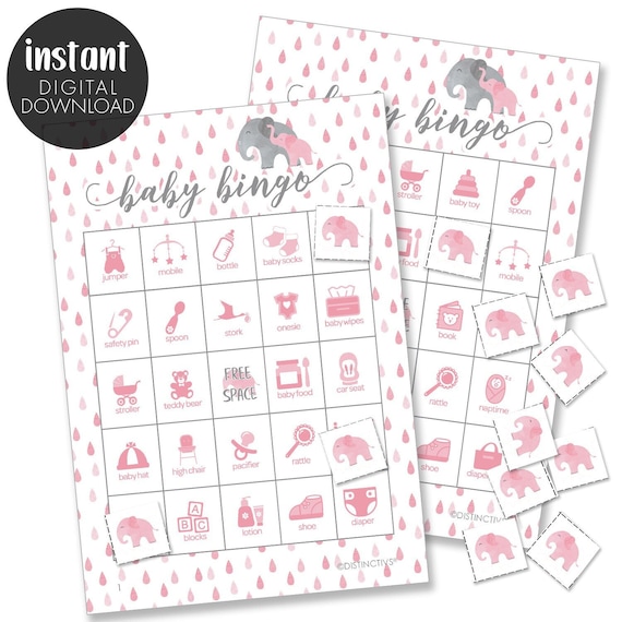 Pink Elephant Bingo - Little Peanut Theme, Printable Game for Girl Baby ...