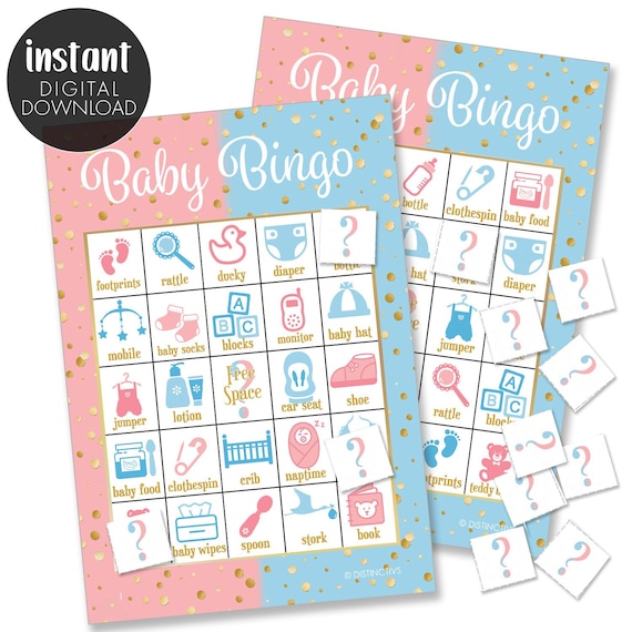 Pink or Blue Gender Reveal Bingo - Digital Instant Download, Team He or ...