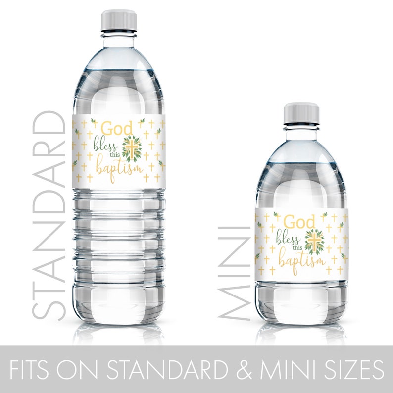 Baptism Water Bottle Labels Greenery Gold Cross Theme God - Etsy