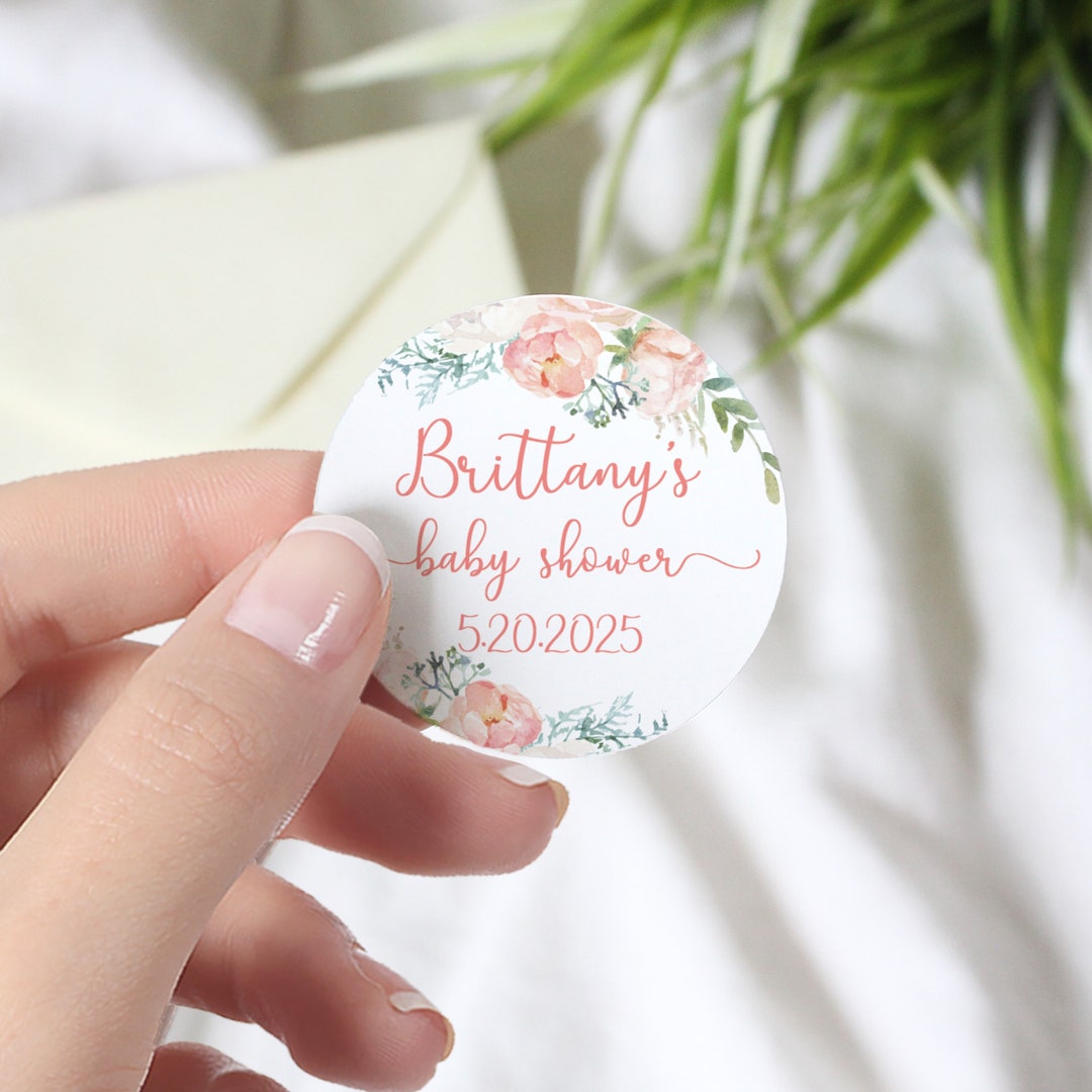 Personalized Floral Baby Shower Stickers Customized Pink Flower Baby ...