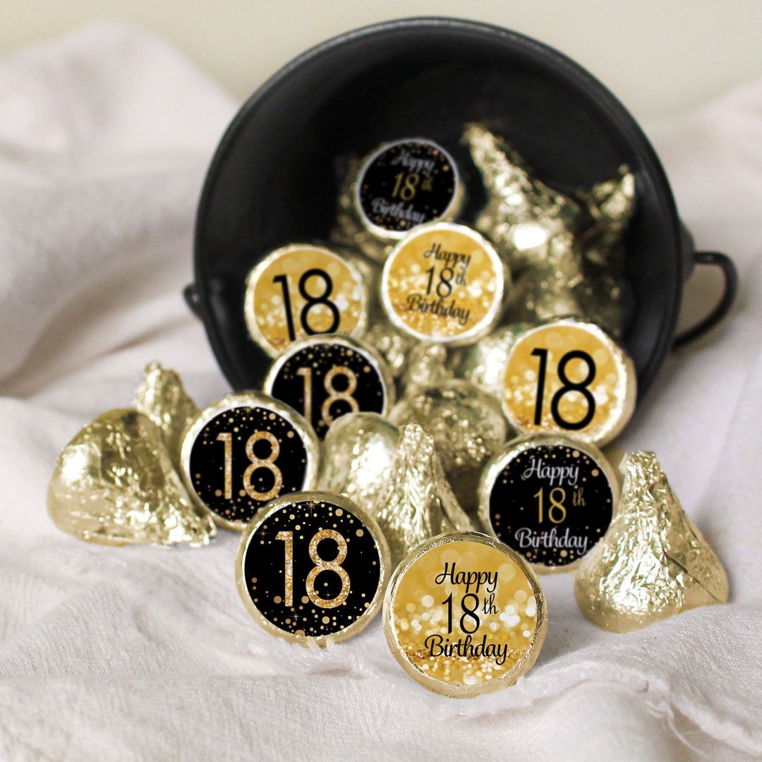 18th Birthday Party Favor Sticker Black and Gold Theme 18th - Etsy