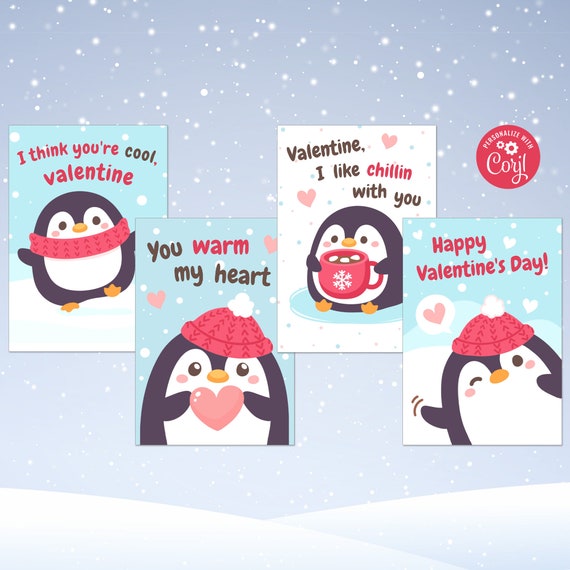 Penguin Valentine's Day Cards - Penguins Printable Valentines for Kids ...