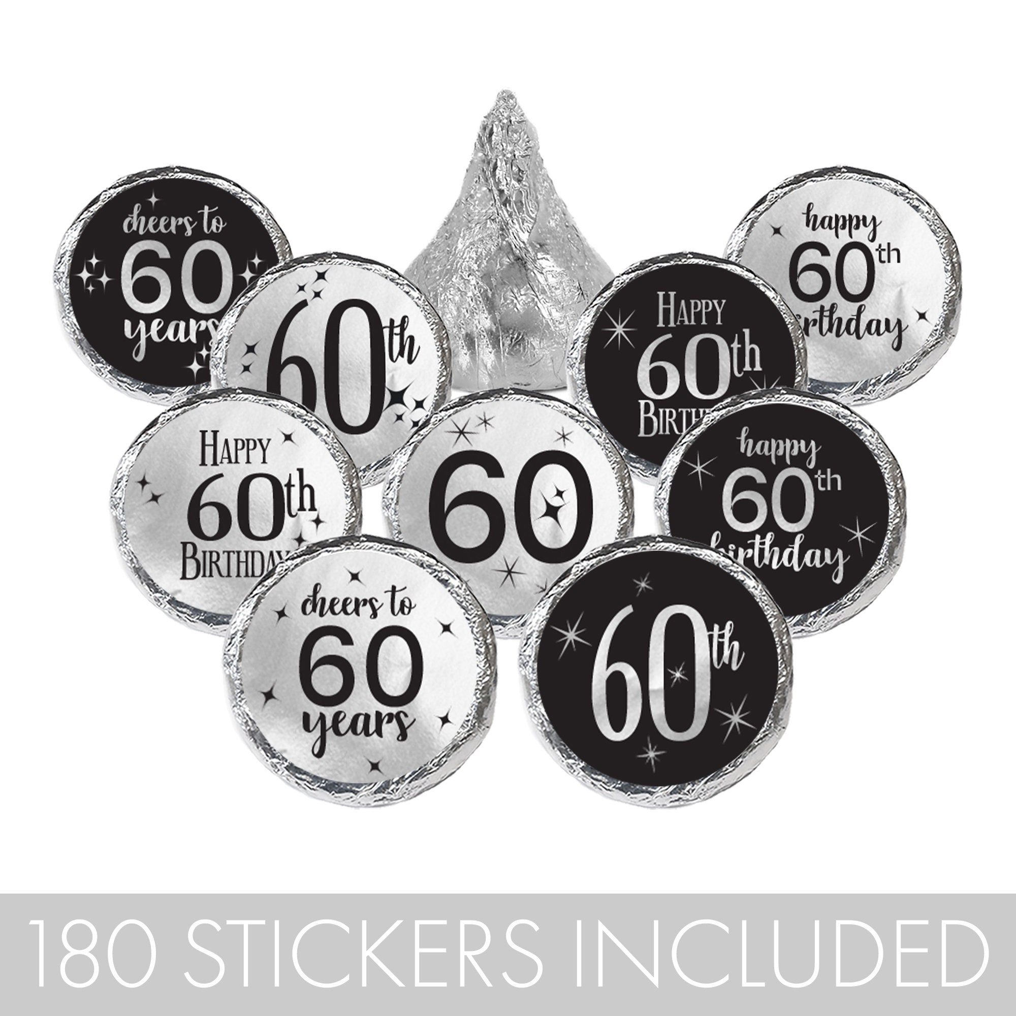 60th Happy Birthday Party Favor Stickers Silver Foil & Black - Etsy