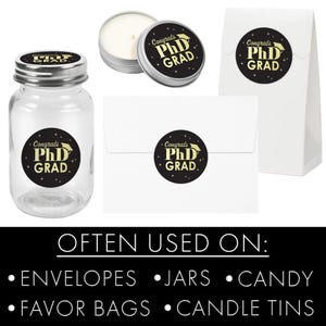Black and Gold Phd Graduation Stickers, Graduation Party Stickers 2025 ...